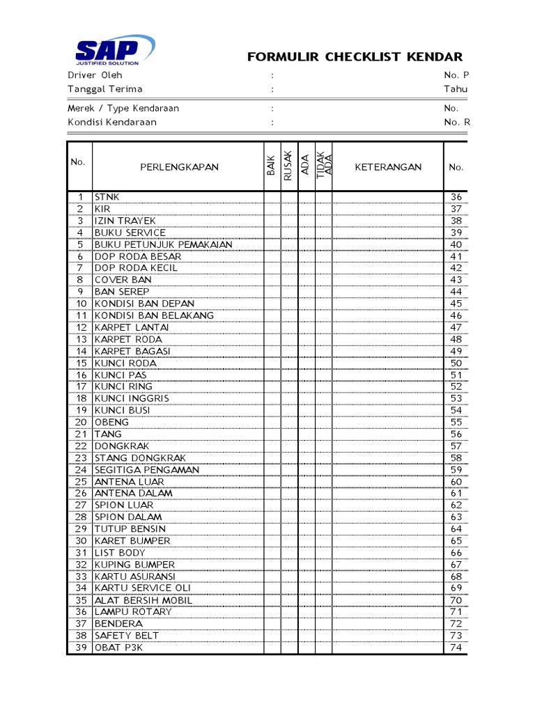 Form Checklist Kendaraan | PDF