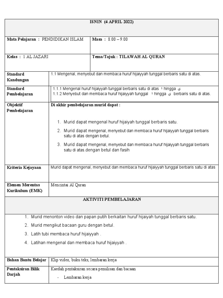 RPH Pai 4.4.22 | PDF | Kajian Bahasa Asing