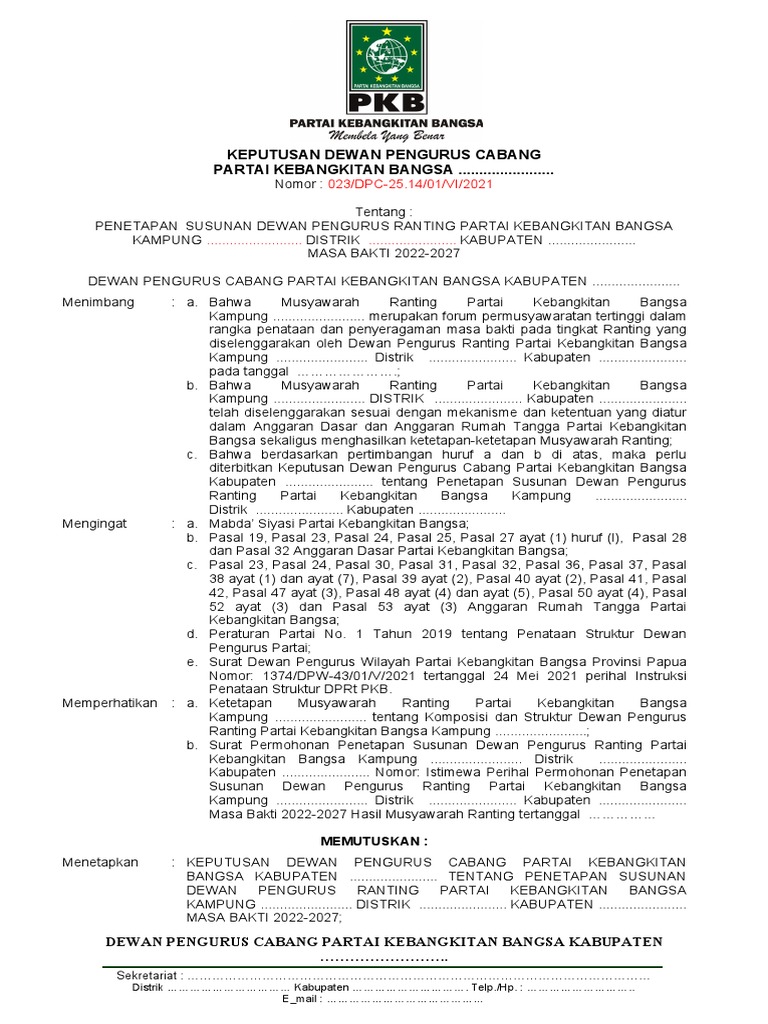 Penetapan Pengurus Ranting PKB 2022-2027 | PDF | Seni