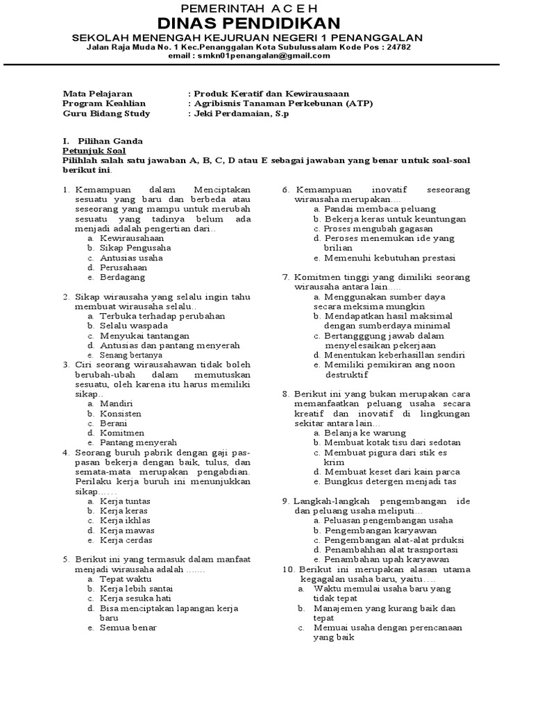 Soal Ujian Atp PKK | PDF