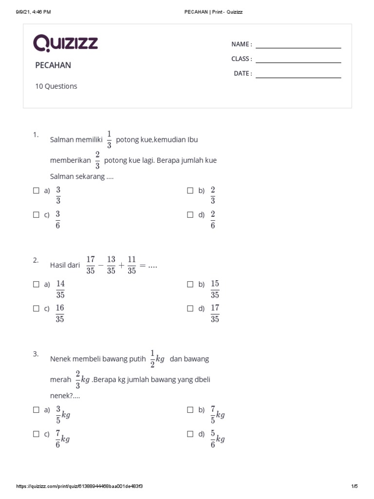 PECAHAN - Print - Quizizz | PDF