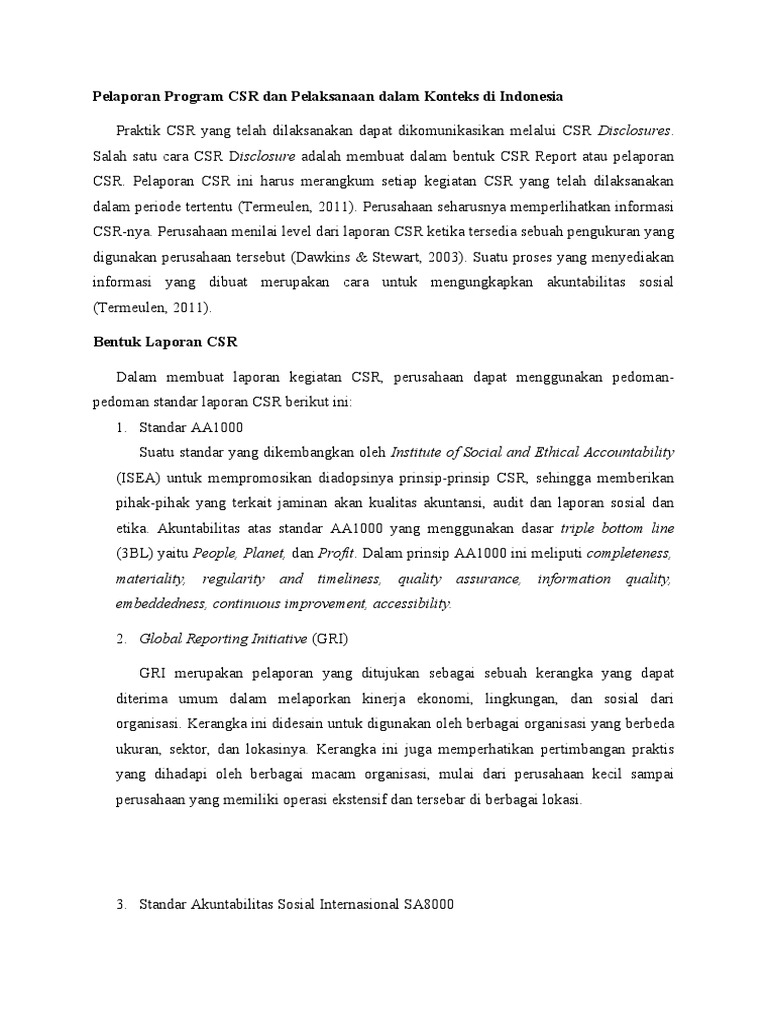 Pelaporan Program CSR Dan Pelaksanaan Dalam Konteks Di Indonesia | PDF | Karier & Perkembangan ...