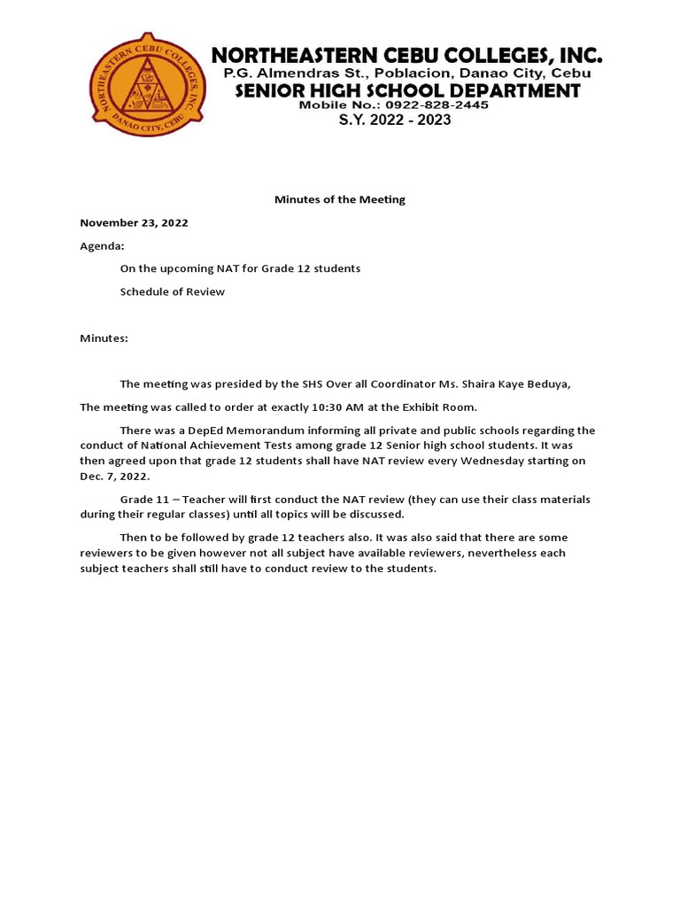 Minutes of The Meeting NAT Review | PDF