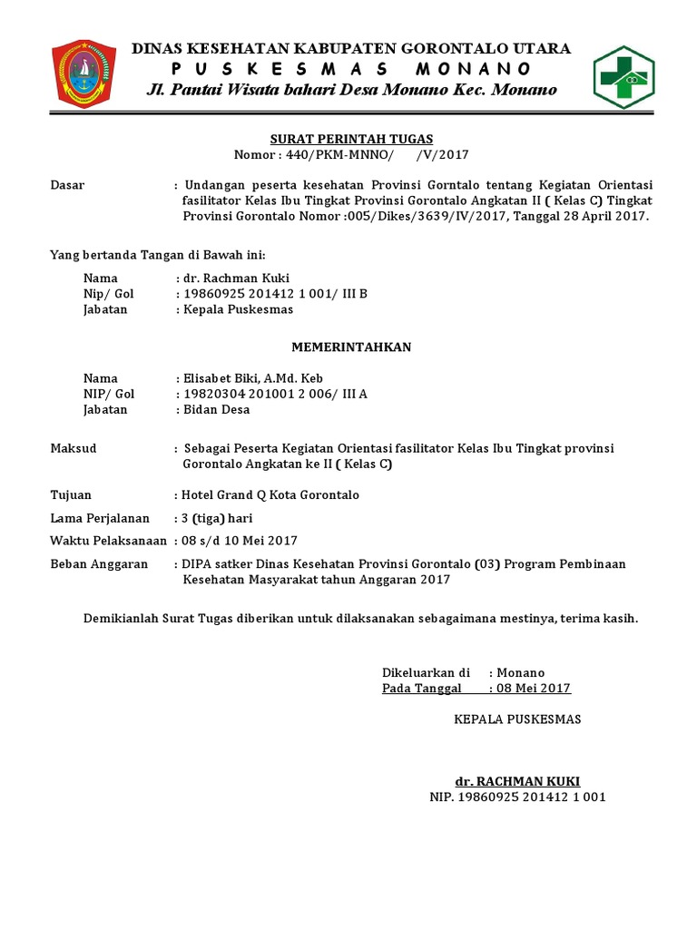 Surat Tugas Kelas Ibu | PDF