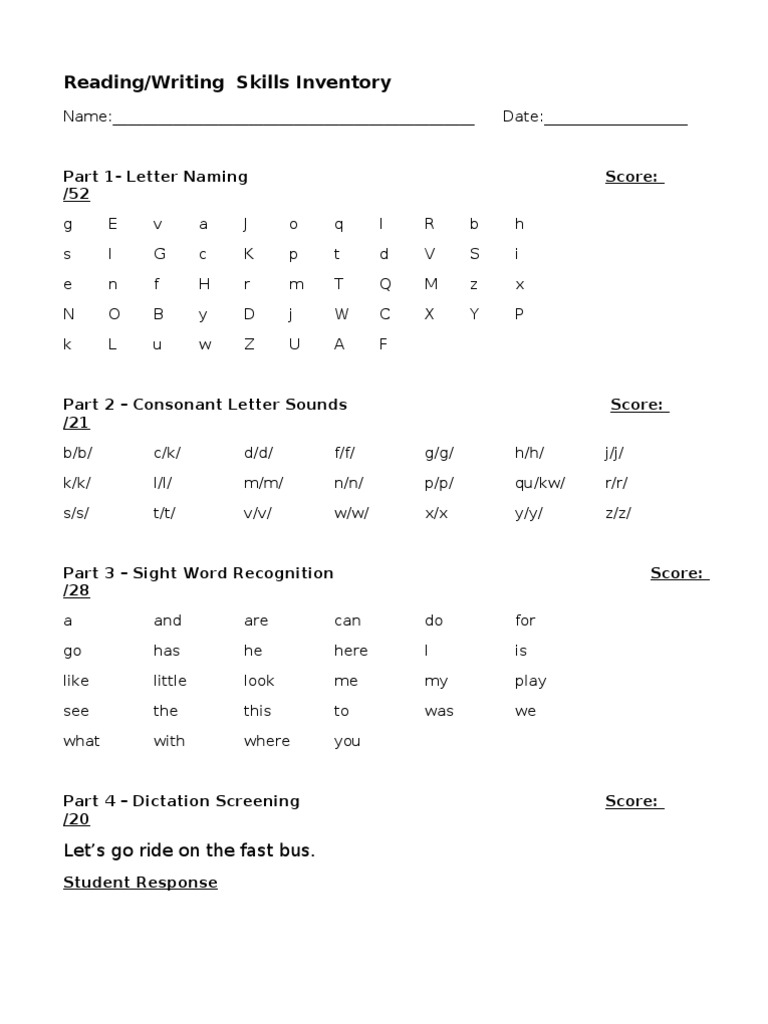 Reading and Writing Skills Assessment | PDF