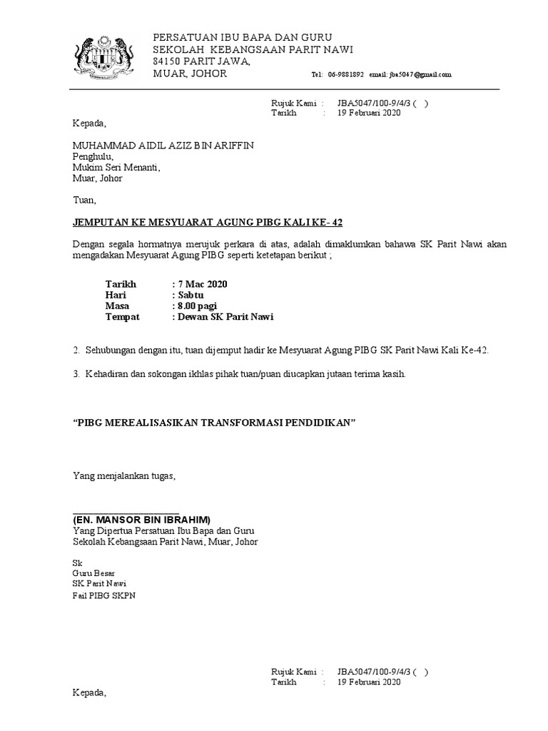 Surat Jemputan Ketua Kampung | PDF