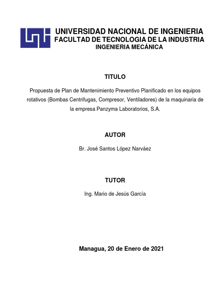 Mantenimiento de Bombas Centrífugas en Panzyma | PDF | Presupuesto | Bomba