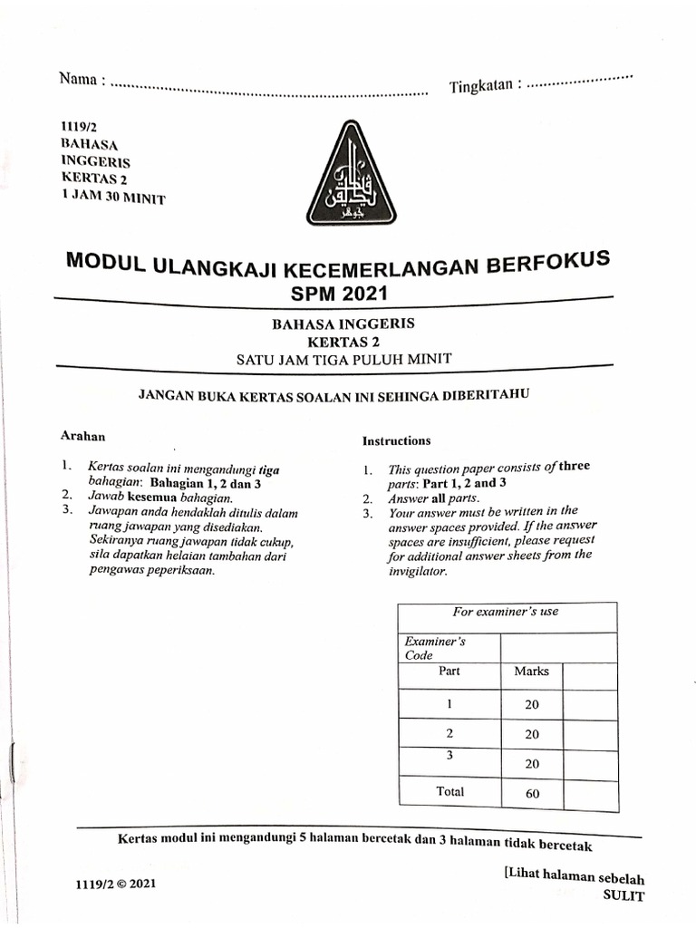 2021 Johor Bahasa - Inggeris K2 | PDF