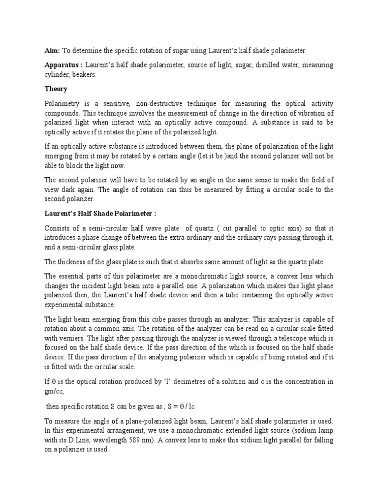 Laurents Half Shade Polarimeter | PDF | Radiation | Chemistry