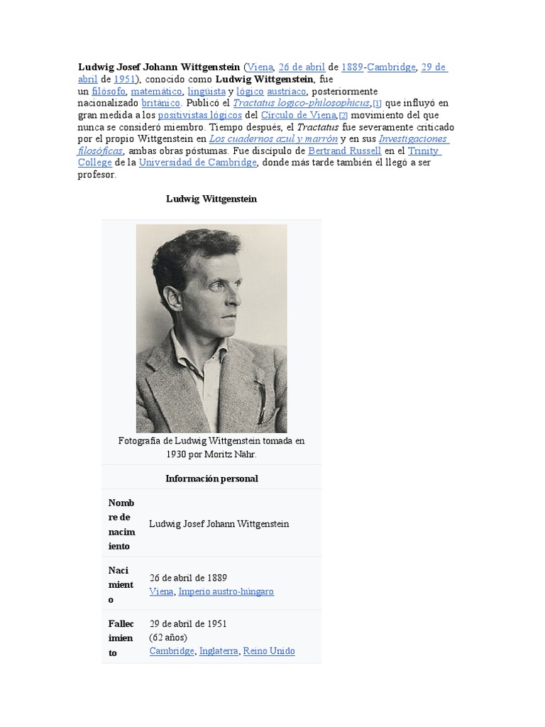 Ludwig Josef Johann Wittgenstein Pdf Ludwig Wittgenstein