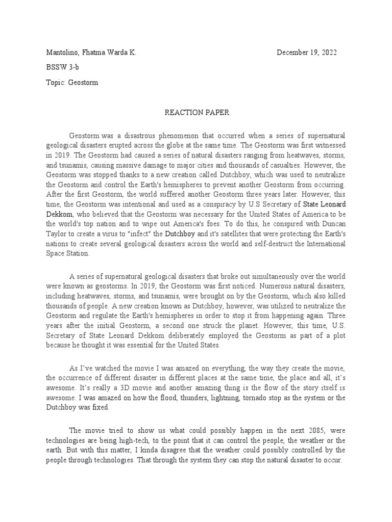 DRRM Reaction Paper | PDF | Natural Disasters | Nature