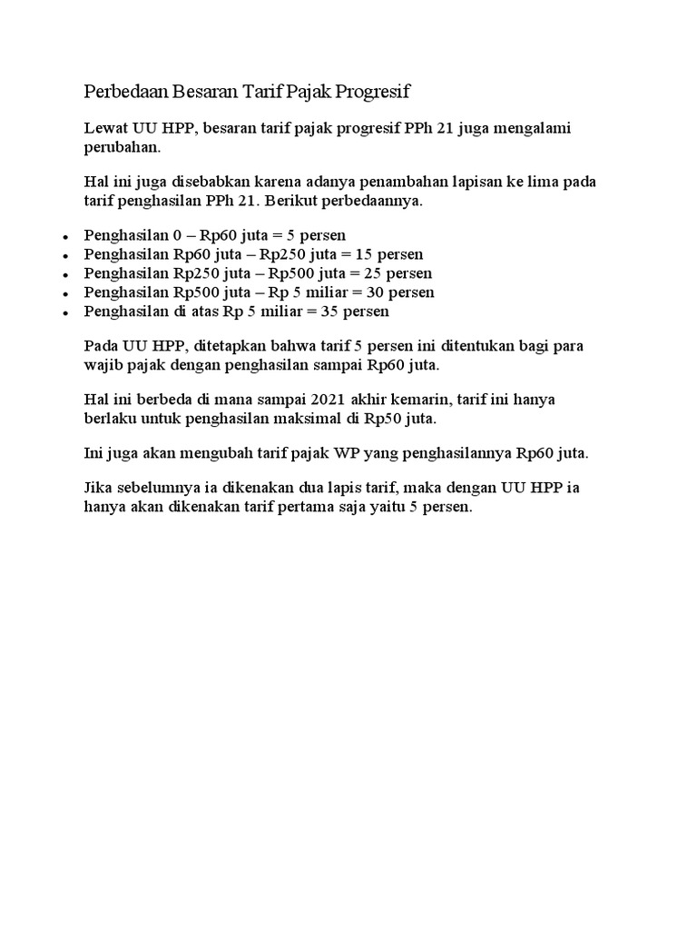 Perbedaan Besaran Tarif Pajak Progresif | PDF