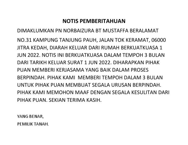 Notis Pemberitahuan Pdf