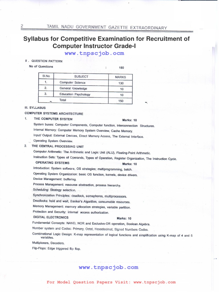 Trb Tntet Computer Instructor Grade I Syllabus 2019 Pdf