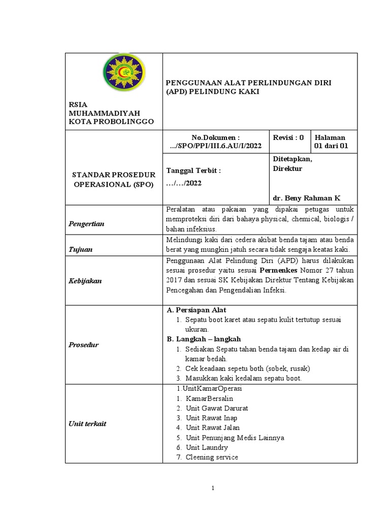 Prosedur Penggunaan APD Pelindung Kaki | PDF