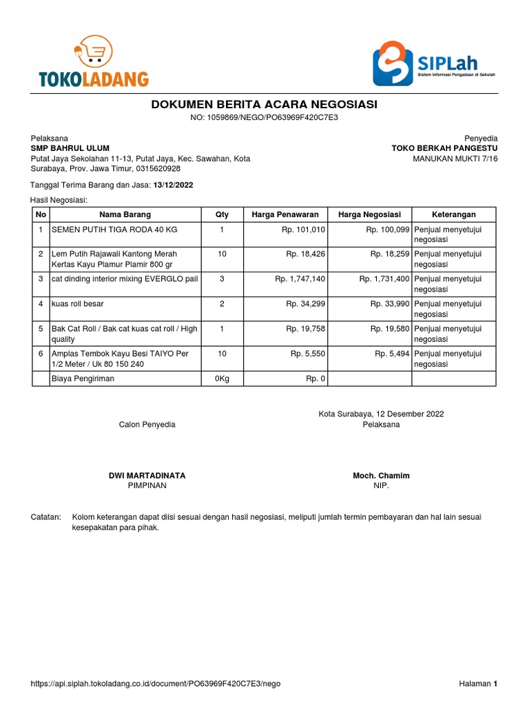 Dokumen Negosiasi | PDF