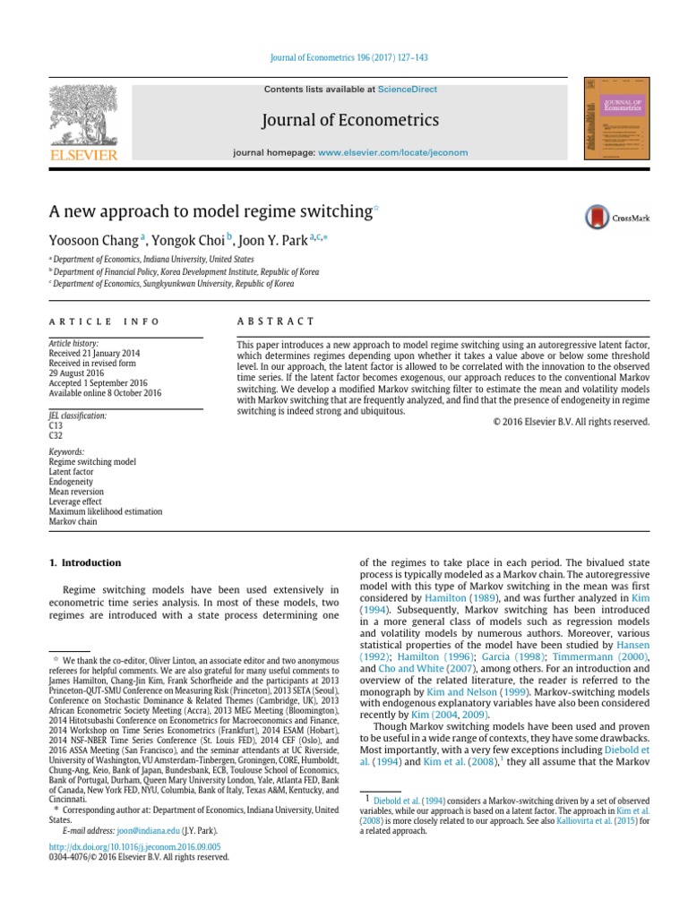 A New Approach To Model Regime Switching Pdf Markov Chain Time Series