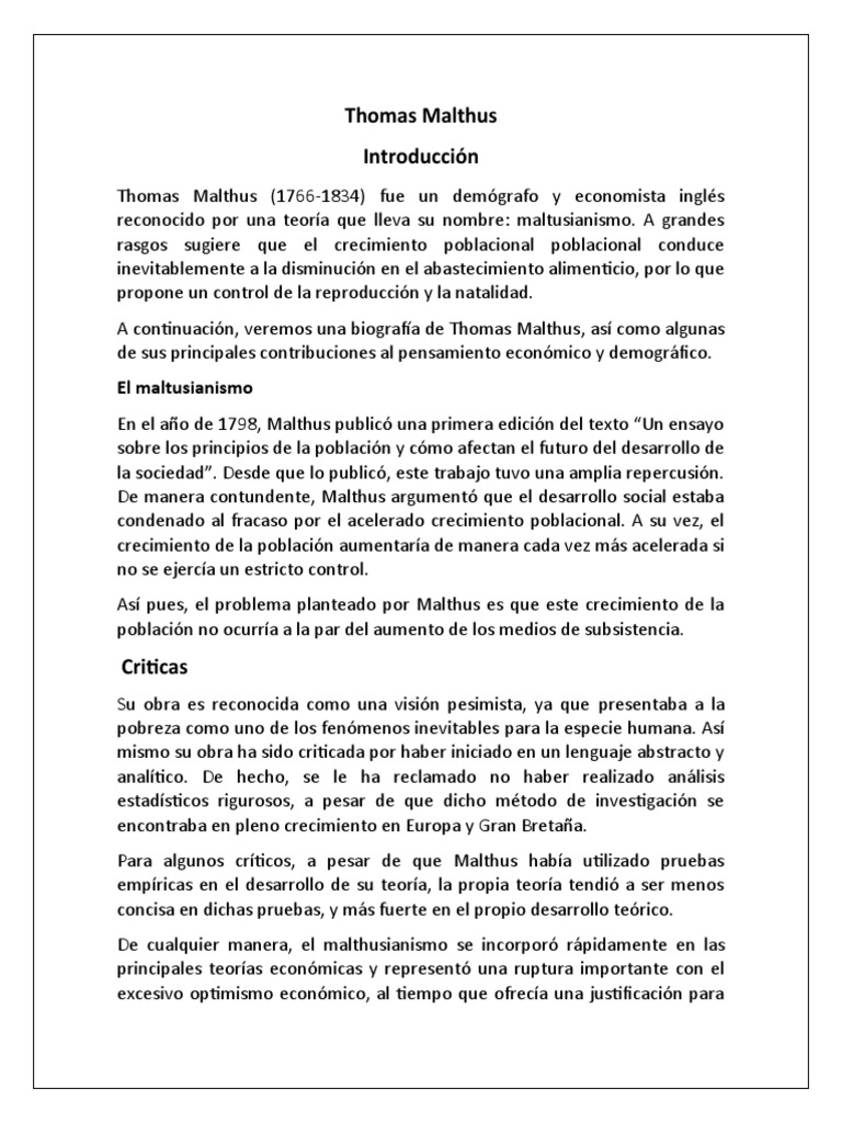 Thomas Malthus | PDF | Demografía | Economias