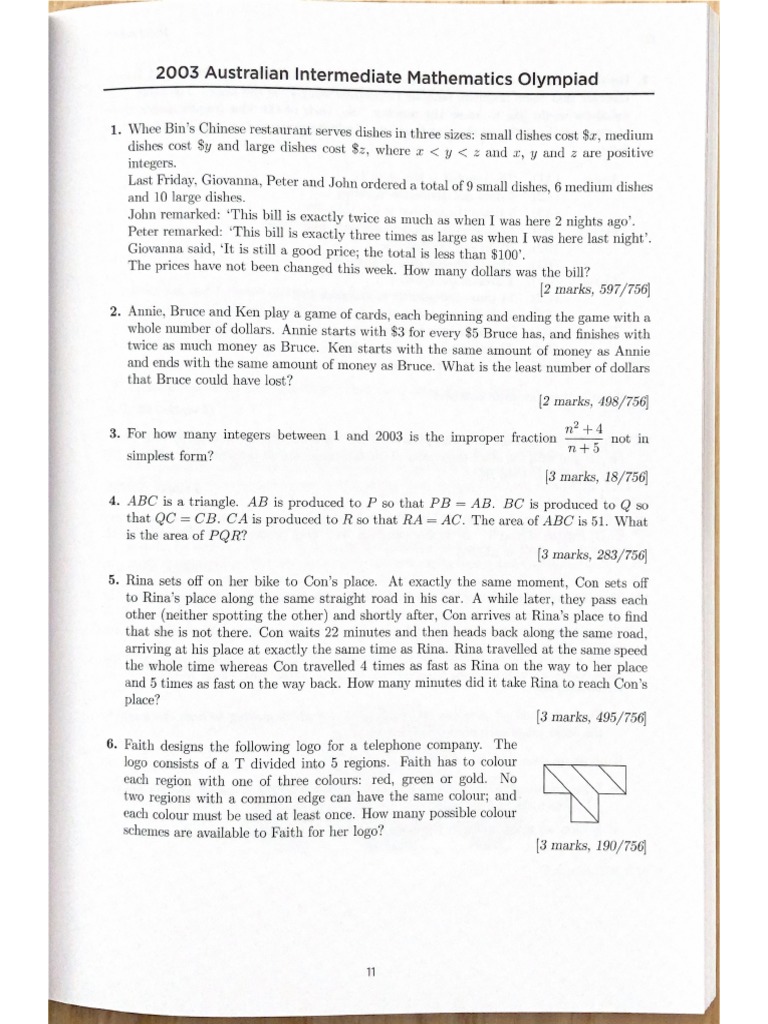 2003 Australian Intermediate M | PDF | Circle | Elementary Geometry