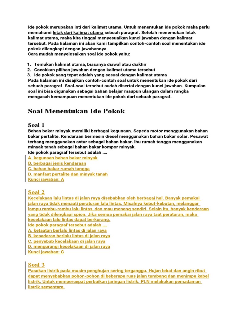 Ide Pokok Merupakan Inti Dari Kalimat Utama | PDF | Seni & Disiplin Bahasa