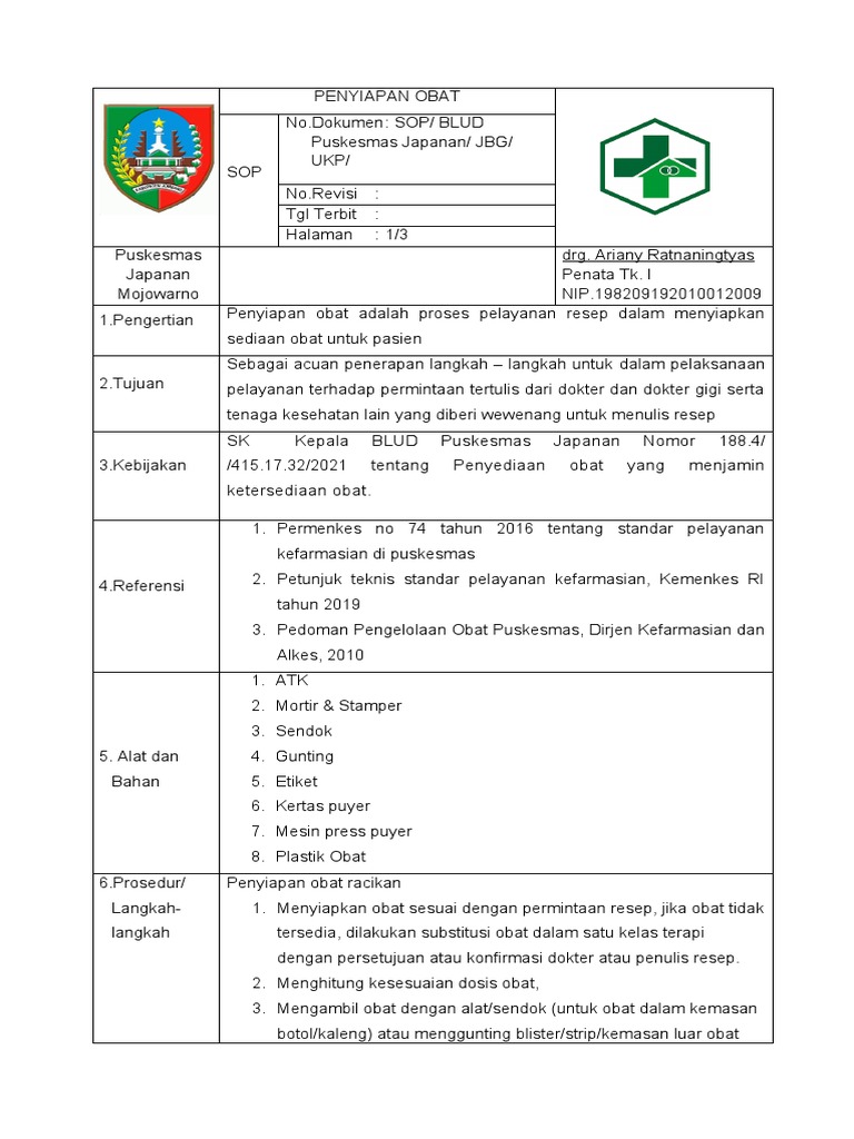 Sop Penyiapan Obat | PDF