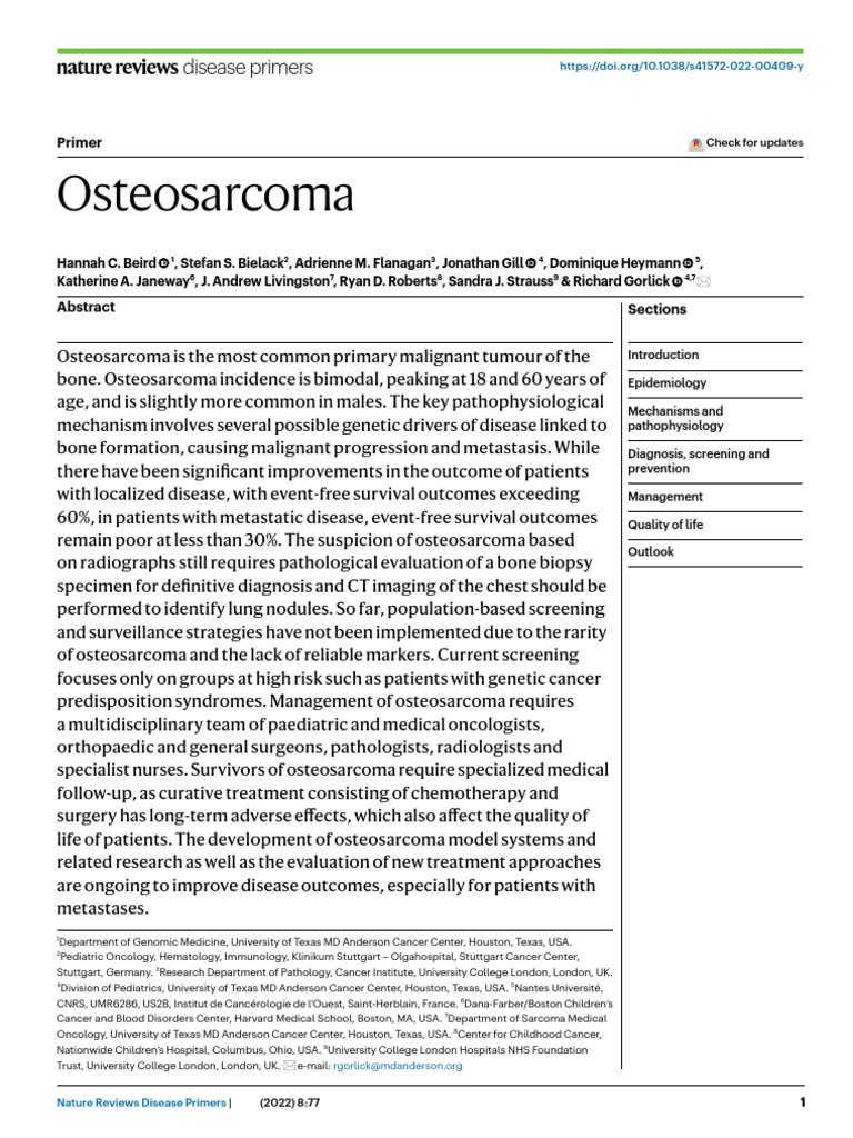 Beird Hannah C Osteosarcoma 2022 12 | PDF | Cancer | Metastasis