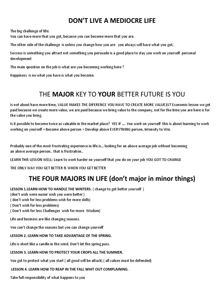 DON'T LIVE A MEDIOCRE LIFE Ok | PDF | Psychology | Psychological Concepts