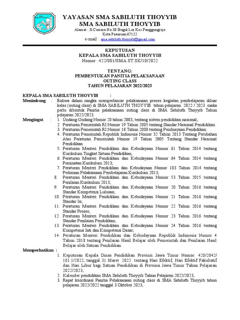 SK Panitian Outing Class 2022-2023 | PDF