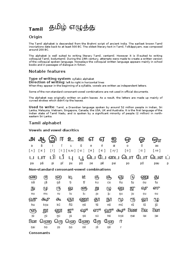 Tamil Alphabets | PDF