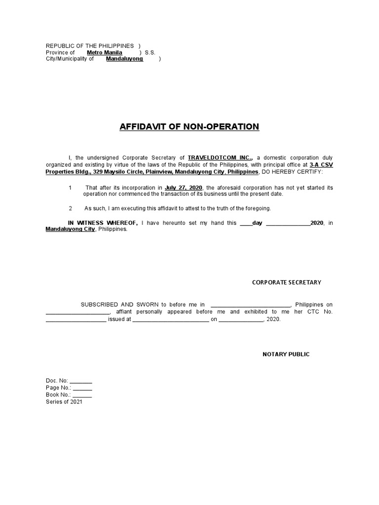 Certificate of Non Operations | PDF