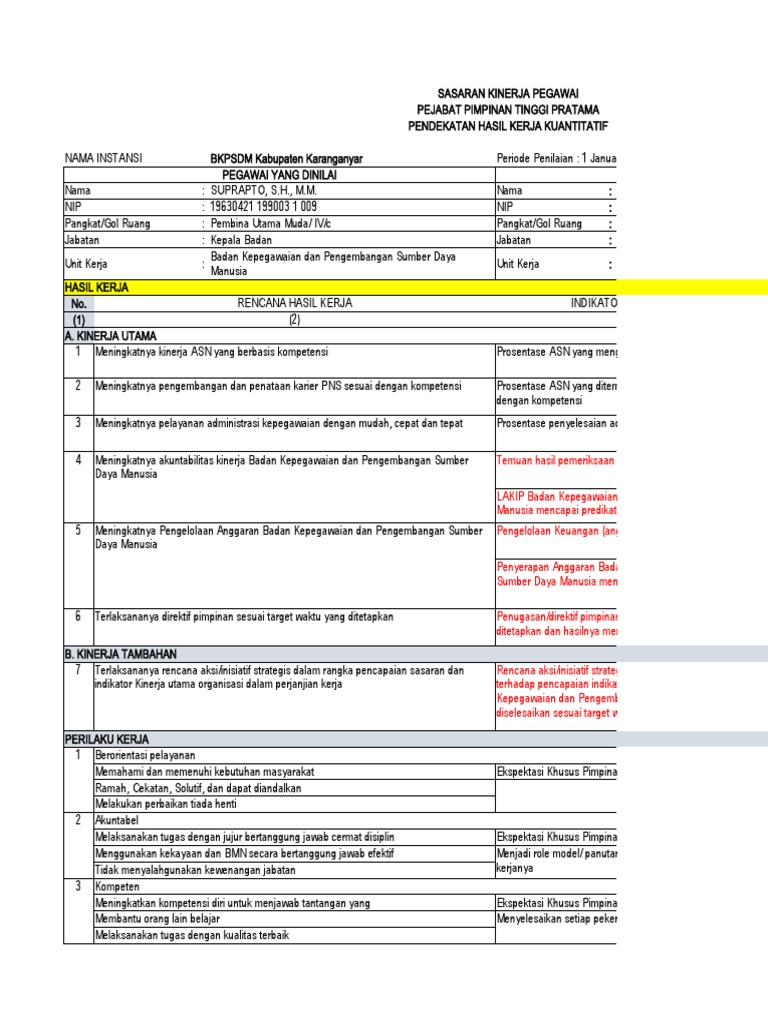 SKP JPT 2022 Kuantitatif Sesuai Permenpanrb 6 2022 | PDF