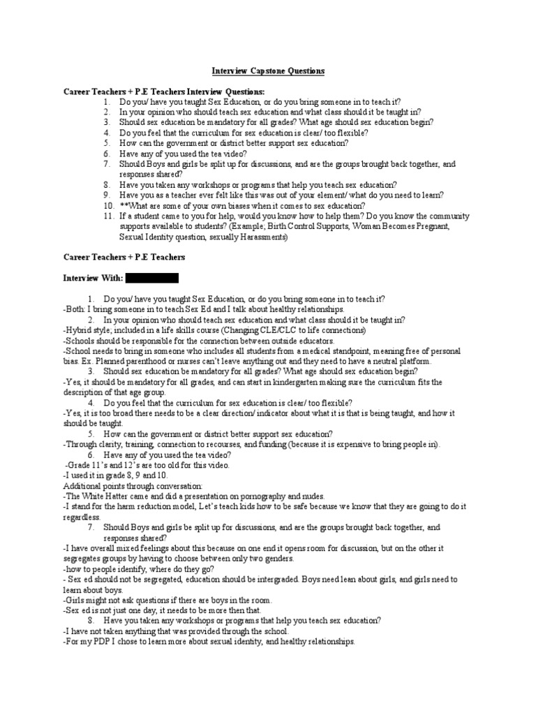 Interview Capstone Questions Pdf Sex Education Curriculum