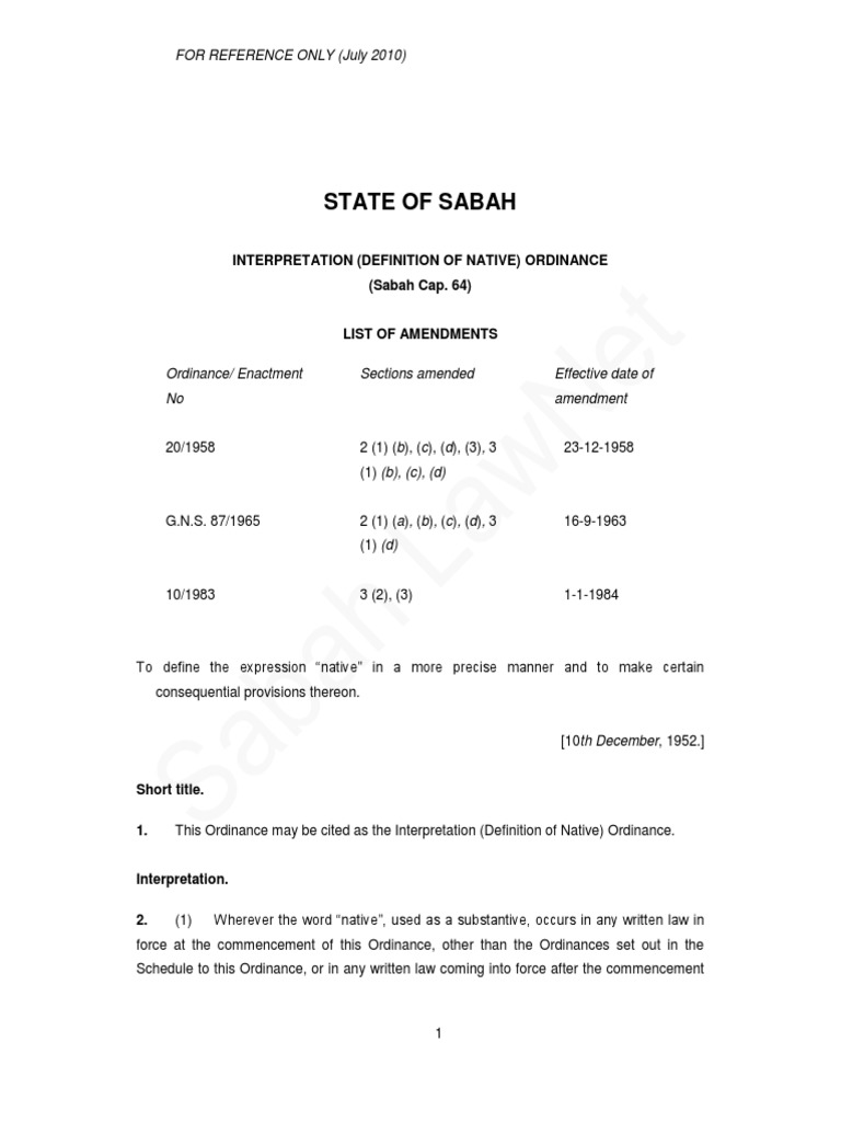 Sabah Native Definition Ordinance | PDF | Justice | Crime & Violence