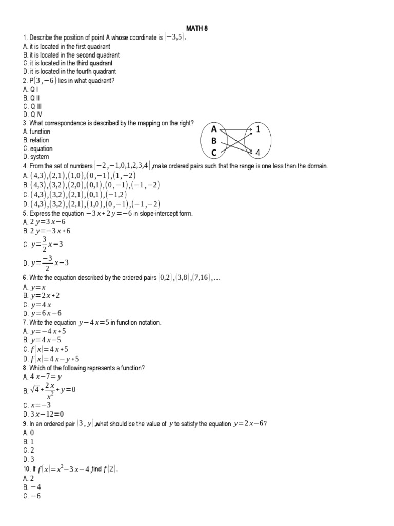 Analysis of Coordinate Plane Questions and Linear Equations on a Math ...