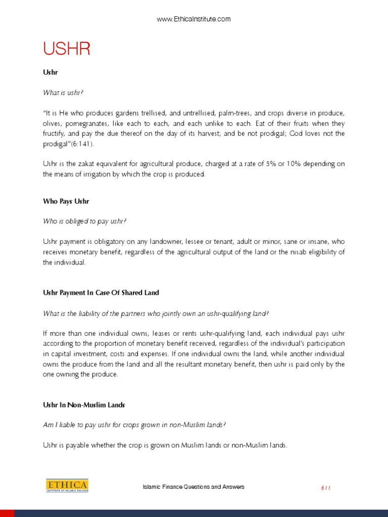 Ushr | PDF | Islamic Banking And Finance | Lease