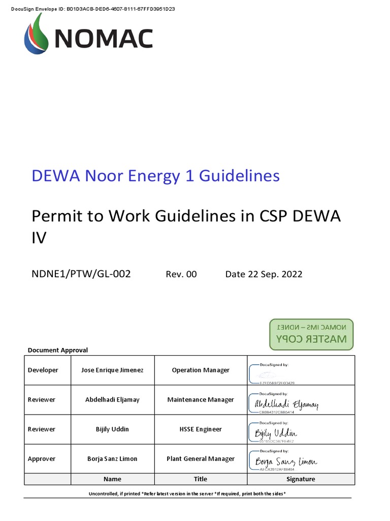 DEWA CSP Permit to Work Guidelines | PDF