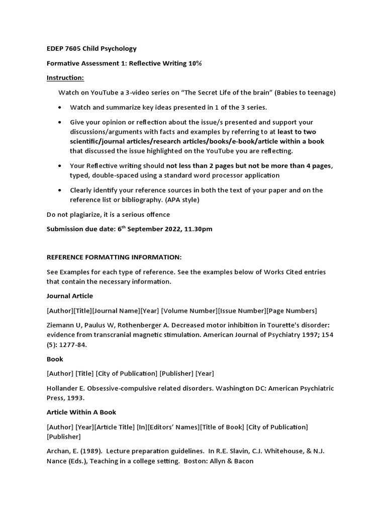 Child Psychology Reflection Task | PDF | Psychology | Cognitive Science