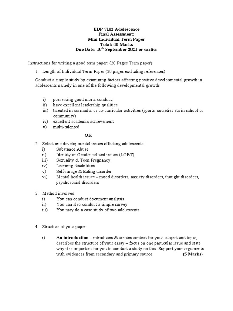 Final Individual Term Paper - 40 Marks - New | PDF | Mental Disorder ... Final Individual Term Paper - 40 Marks - New | PDF | Mental Disorder ...