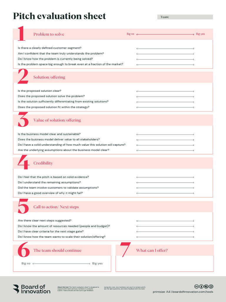 A4_Pitch Evaluation Sheet (1) | PDF | Business Model | Evaluation