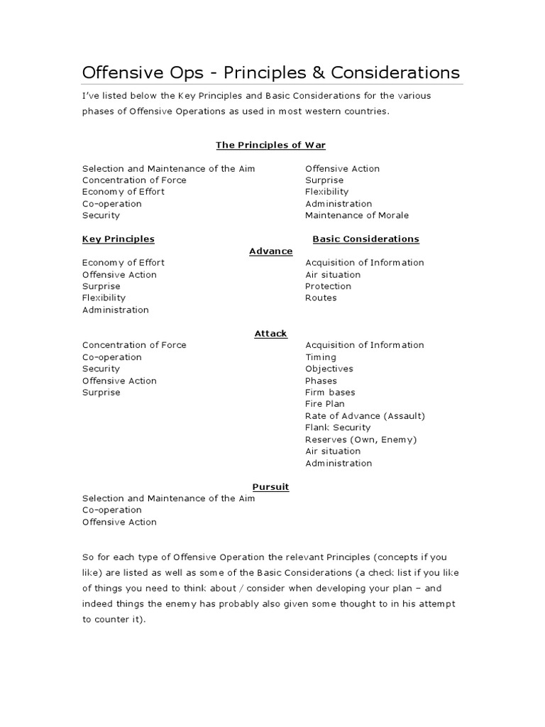 Offensive Operations - Principles and Considerations | PDF | Military