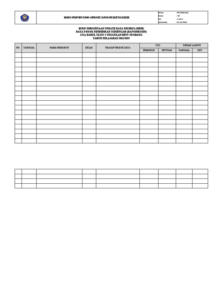 18 - Form Buku Permintaan Update Data Peserta Didik. 2020 | PDF