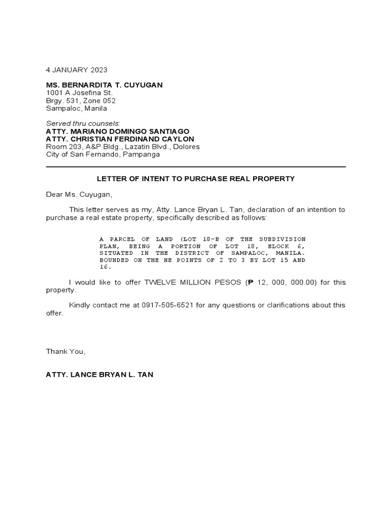 TEMPLATE LOI For Purchase of Real Estate | PDF