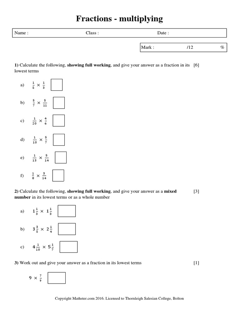 Fractions - Multiplying - 3 | PDF | Algebra | Arithmetic