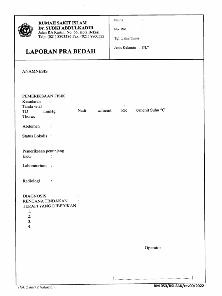 Laporan Pra Bedah | PDF