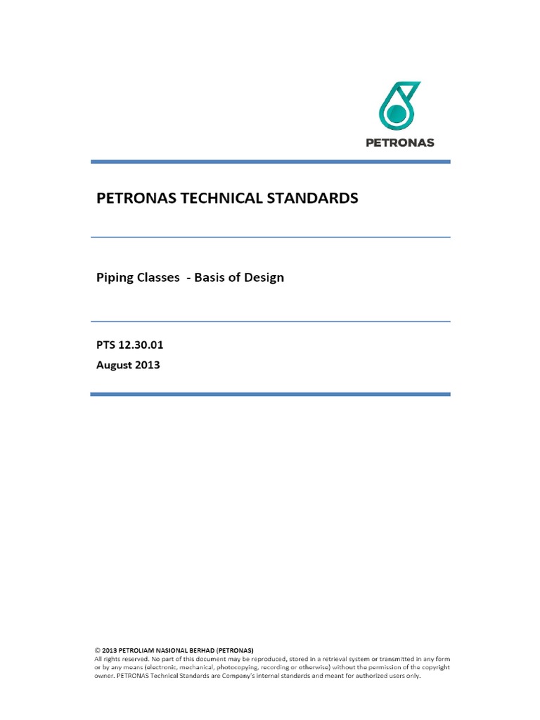 Petronas Technical Standards - Piping Classes - Basis of Design - PTS ...