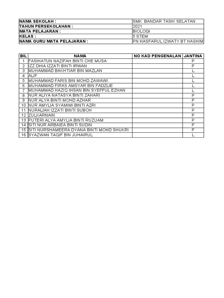 Borang Rekod Transit Biologi T5 KSSM Stem | PDF