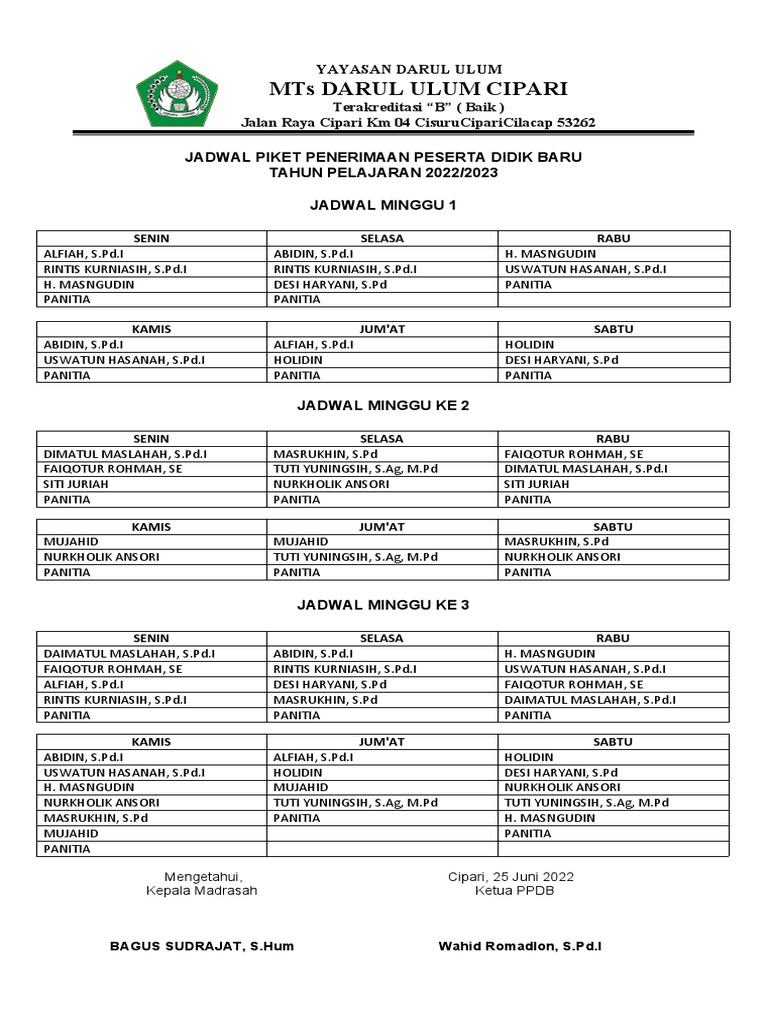 Jadwal Piket PPDB | PDF