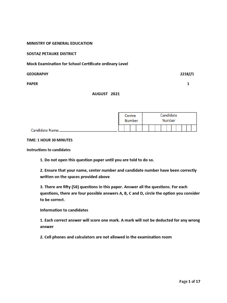 Geography Paper 1 Mock | PDF | Agriculture | Climate