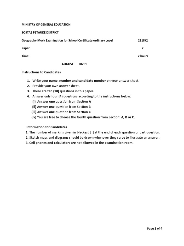 Geography Mock Exam Paper 2 2021 | PDF | Natural Environment | Economies