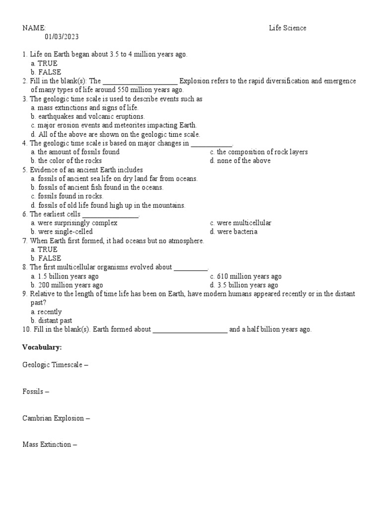 Geologic Time Scale Quiz | PDF | Science & Mathematics